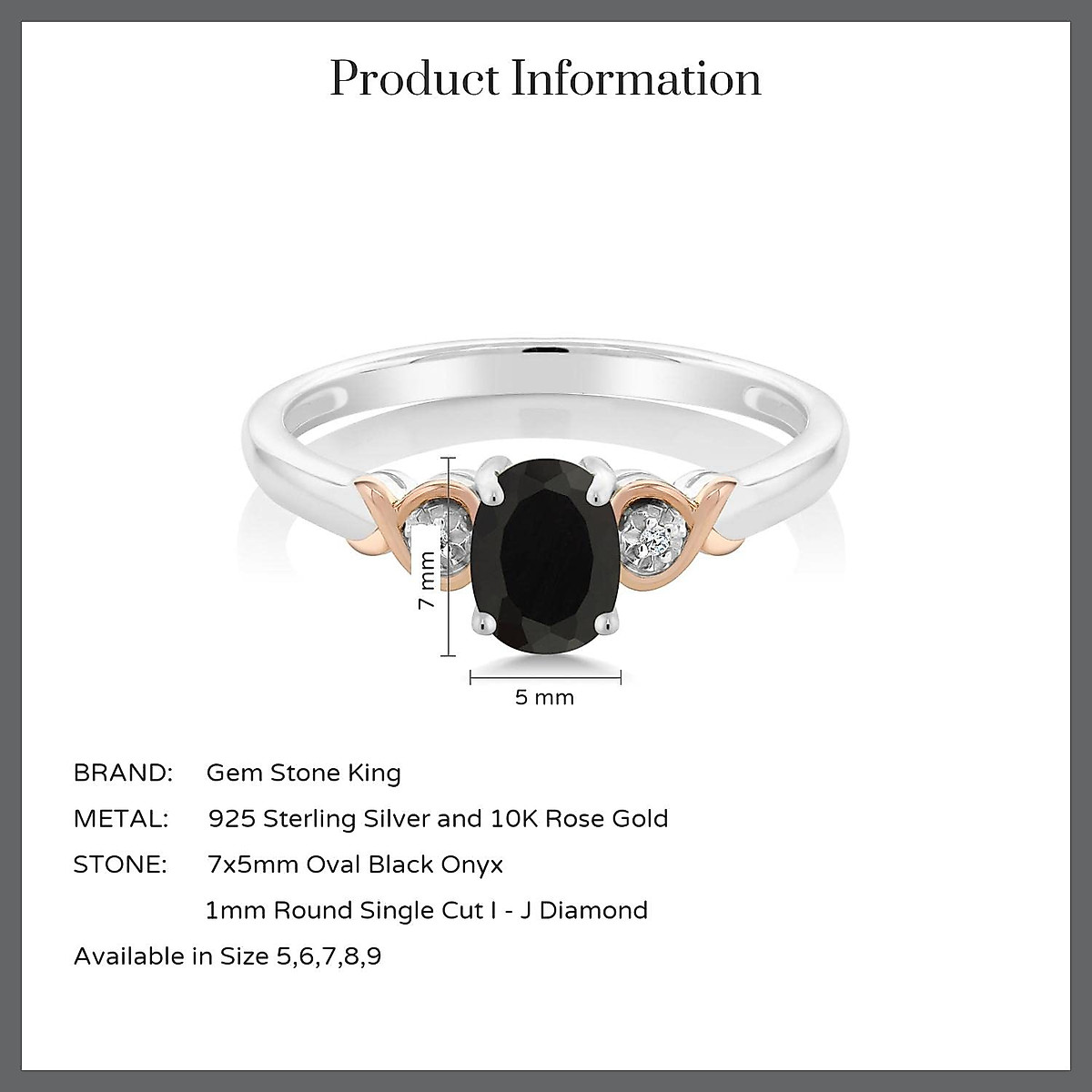 Gem Stone King 925 Sterling Silver and 10K Rose Gold 7X5MM Oval Gemstone Birthstone and Diamond Accent Engagement Ring | Wedding Anniversary Promise Ring For Women | Available In Size 5-9