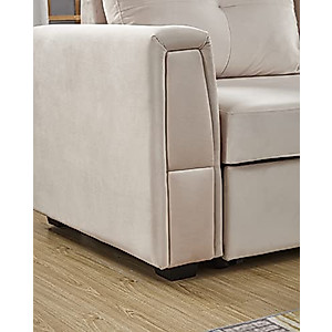 Legend Vansen 91" Wide Reversible Sofabed Sectional Sofas with Chaise，Velvet Storage L-Shape Twin Size for Living Room Couch Sleeper, Cream