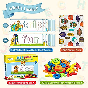 Officygnet Learning Educational Toys and Gift for 3 4 5 6 Years Old Boys and Girls - See & Spell Matching Letter Game for Preschool Kids - 80 Pcs of CVC Word Builders for Toddler Learning Activities