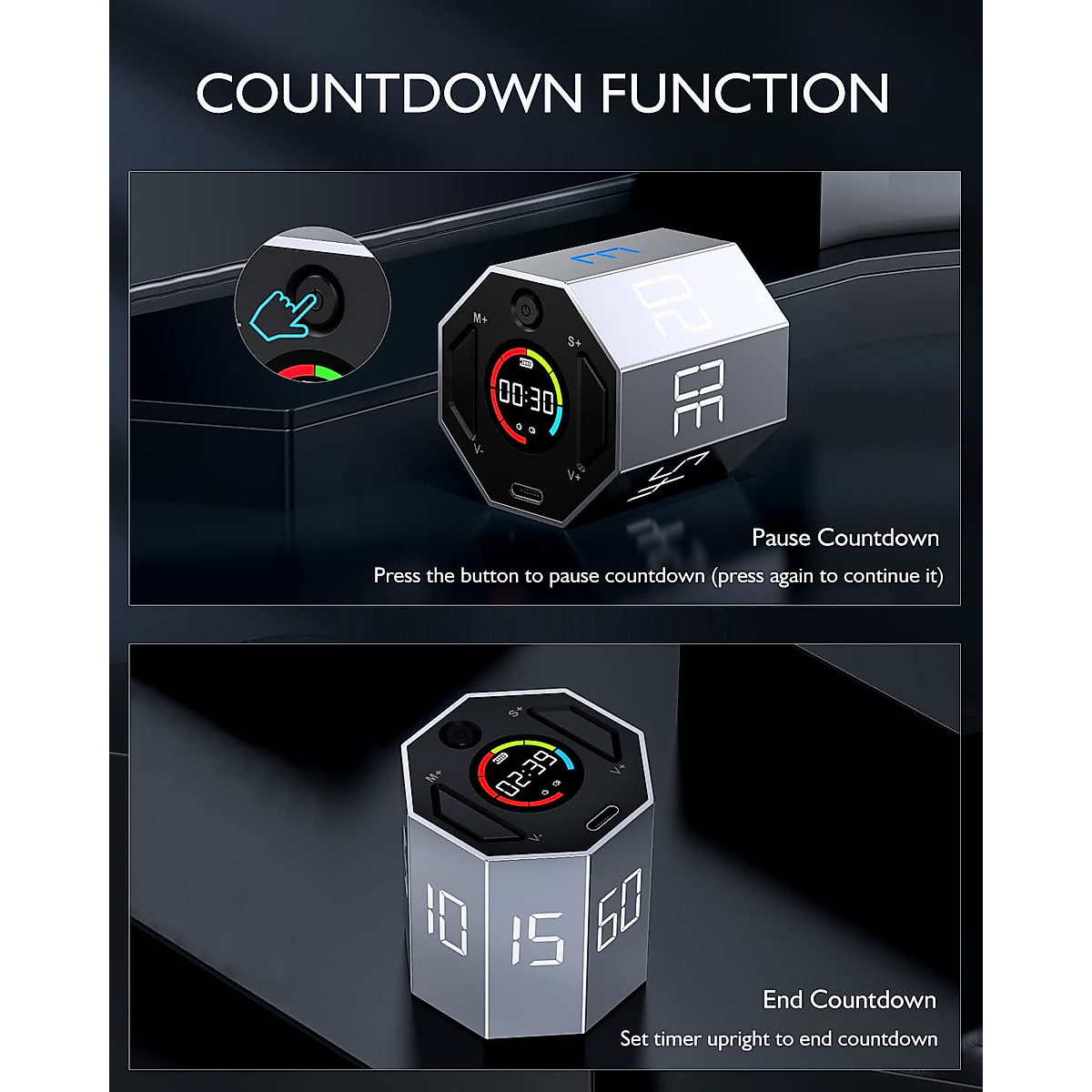 Pomodoro Timer, Magnetic Visual Timer with Flip Countdown, Silent & Alarm, Ideal ADHD Tools for Adults/Kids, Small Cube Digital Timer for for Office Productivity, Kitchen Cooking, Work, Study