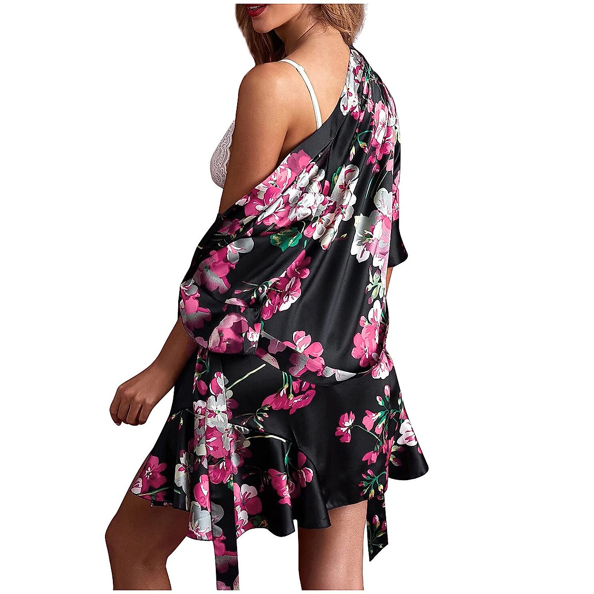 NOIPPONG Belly Costumes for Women Sleepwears Polyester Flower Prints Bedroom Lady Role Playing Lingerie for Women Large Black