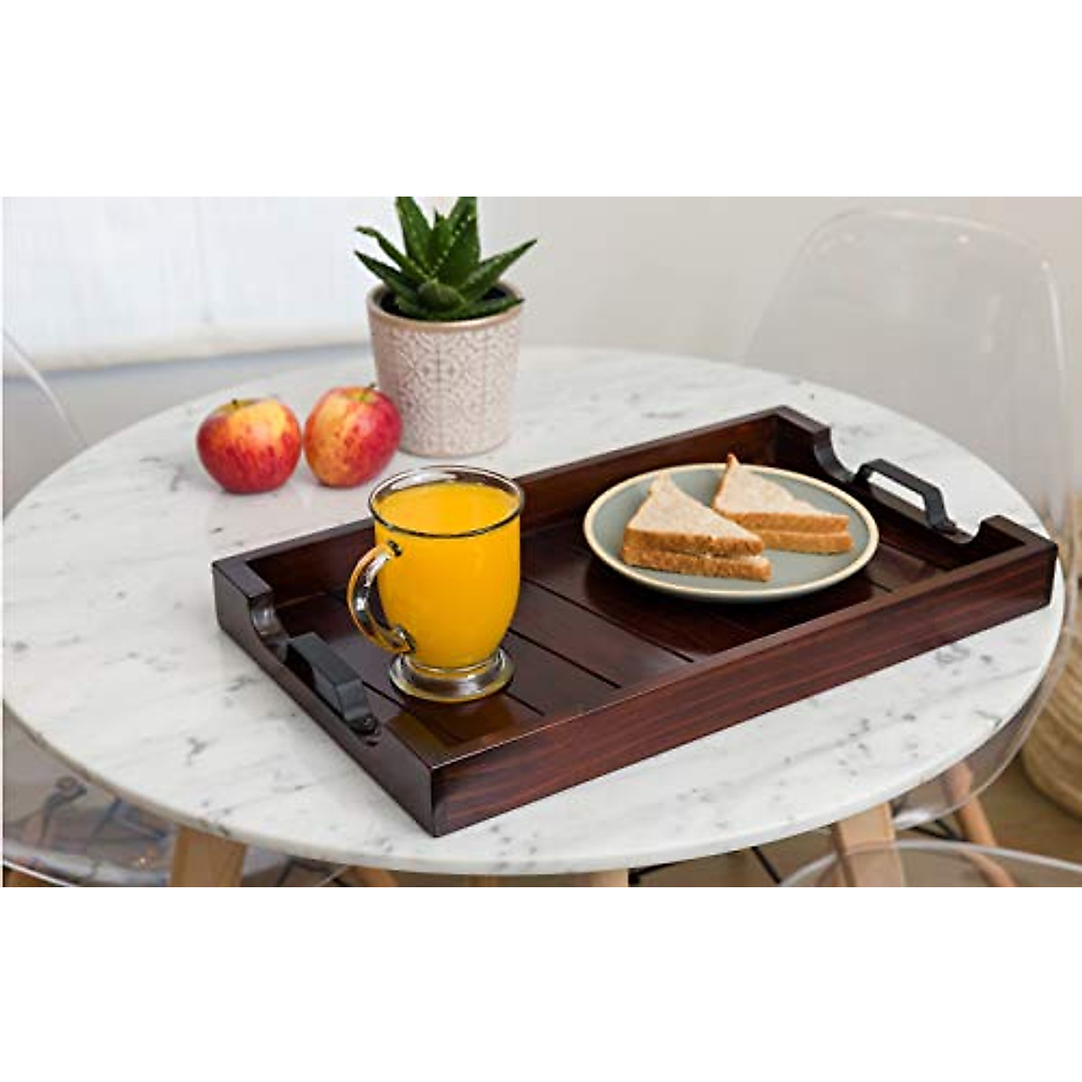 Bamboo Land- Large Wooden Serving Tray, 20”x14’’, Dark Brown, Trays for Serving Food, Wooden Trays for Decor, Breakfast Tray, Serving Tray with Handles, Wood Serving Tray, Food Serving Tray