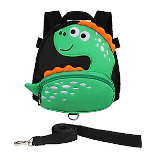 Yuepin Backpack Leash for Toddlers + Anti Lost Wrist Link, Dinosaur Kids Backpack Harness with Leash for 1-5 Years Old Boys and Girls Christmas Gift (Dinosaur Black)