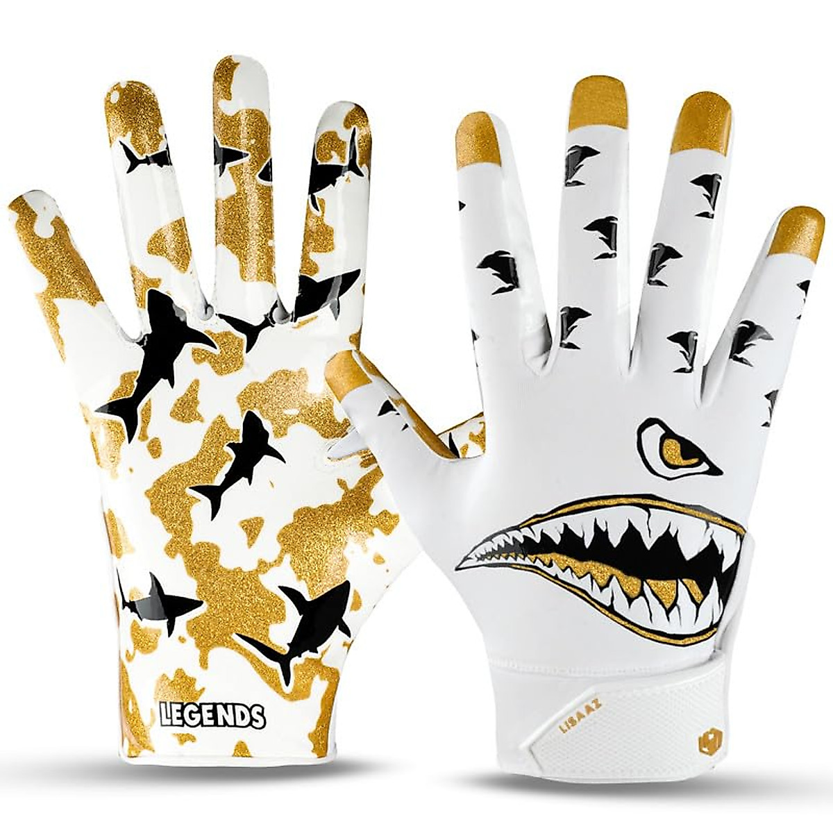 LISAAZ Limited Edition Shark Football Gloves Skin Fit Youth Football Gloves Tacky Football Gloves Men| Football Gloves for Kids 8-12 Receiver Gloves Adult/Football Gloves Youth