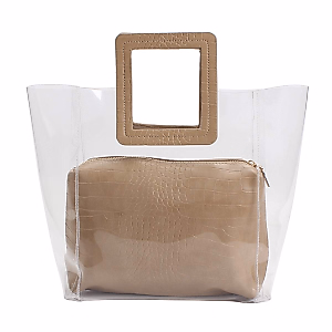 Poxas Womens Transparent Shoulder Bags Clear Tote PVC Handbag Jelly Purse Waterproof Bag (Khaki)