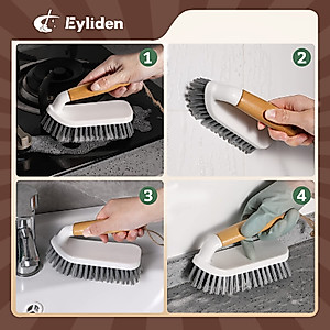 Eyliden Scrub Brush, 2 Pack Heavy-Duty Stiff Bristles Cleaning Brush, Natural Bamboo Handle, Multi Purpose Scrub Brushes for Bathroom Floor Tub Shower Kitchen Sink Carpet & Other Surface, Grey+White