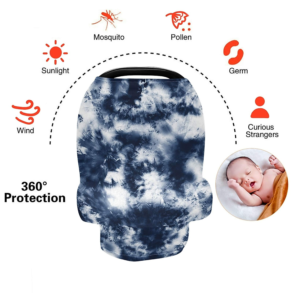 Nursing Cover Breastfeeding Scarf Indian Boho Navy Tie Dye - Baby Car Seat Covers, Stroller Cover, Carseat Canopy (1na8b)