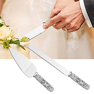 Jozen Gift Wedding Cake Knife and Server Set - 2 Piece Dessert Set Metal Handle with Crystal Stones Decoration for Wedding, Anniversary Party Birthday Banquets and Gifts for Bride and Groom