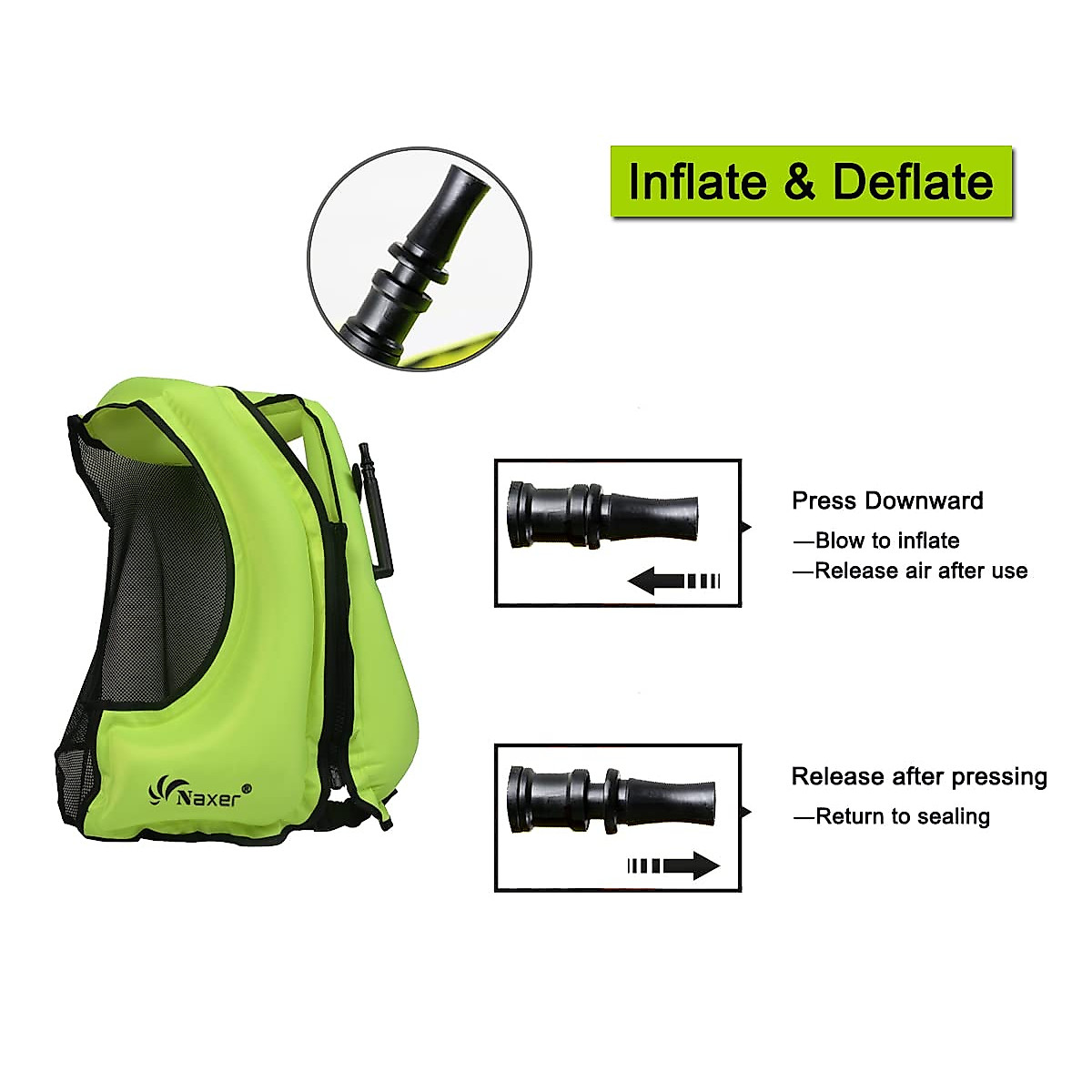 NAXER Inflatable Buoyancy Jackets Vests for Adults Kayak Kayaking Suit 90-200 lbs Easy Snorkeling Swimming Boating Paddleboarding Water Sports