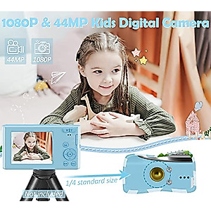 UIKICON Digital Camera, FHD 4K 44MP Kids Camera Video Camera with 32GB SD Card 16X Digital Zoom, Compact Point and Shoot Camera Portable Small Camera for Teens Students Boys Girls-Light Blue