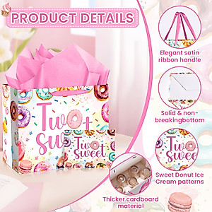 Two Sweet Birthday Gift Bags for Baby Girl Gift Bags with Card and Tissue Paper Two Sweet Donut Ice Cream Gifts Bags with Handles-Big Wrapping Paper Bags 2nd Birthday Baby Shower Party Supplies