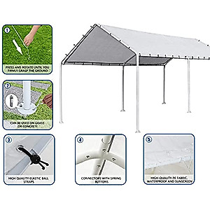 10'X20' Upgraded Heavy Duty Carport Canopy for Car, Outdoor Garage Boat Shelter w/6 Steel Legs and 3 Reinforced Steel Cables, Waterproof Tear-Proof and Anti-UV Panels Sunshine for Party, Wedding