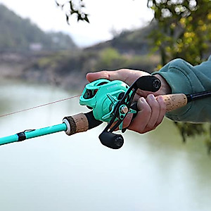 Sougayilang Baitcaster Combo, 2Pc Baitcasting Fishing Rod and Reel Combo, Twin-Tip M/MH Fishing Pole and Baitcasting Reel-Green-6.9ft-Right Handle