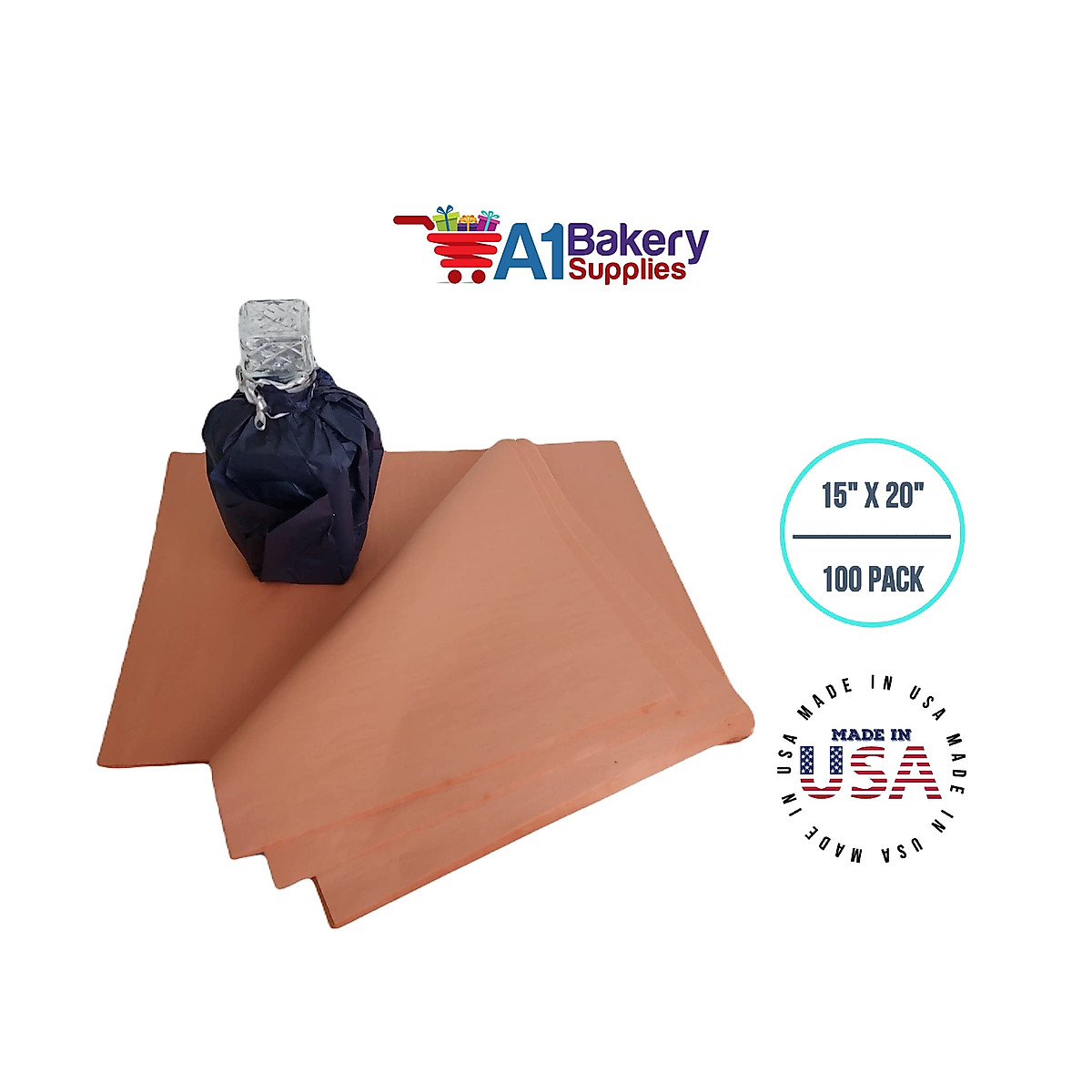 A1 Bakery Supplies Terra Cotta Gift Wrap Tissue Paper 15 Inch X 20 Inch - 100 Sheets Premium Quality Gift Wrap Paper Made in USA