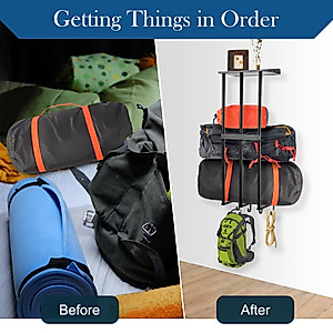 YUNFUTIEI Camping Chair Wall Storage for Garage - Metal Camping Chair Wall Mount Holder | Carries 4 Hooks and Anti-Slip Barrier | Garage Storage Rack for Chair, Tents, Umbrella, Yoga Mats, etc.