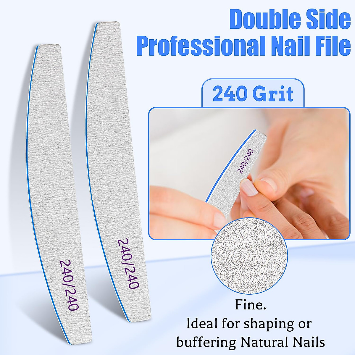 12 PCS Professional Nail File, 240/240 Grit Nail Files for Natural Nails Emery Boards Nail File Doubled Sides Washable Fine Grit Nail File Manicure Tools for Home and Salon Use