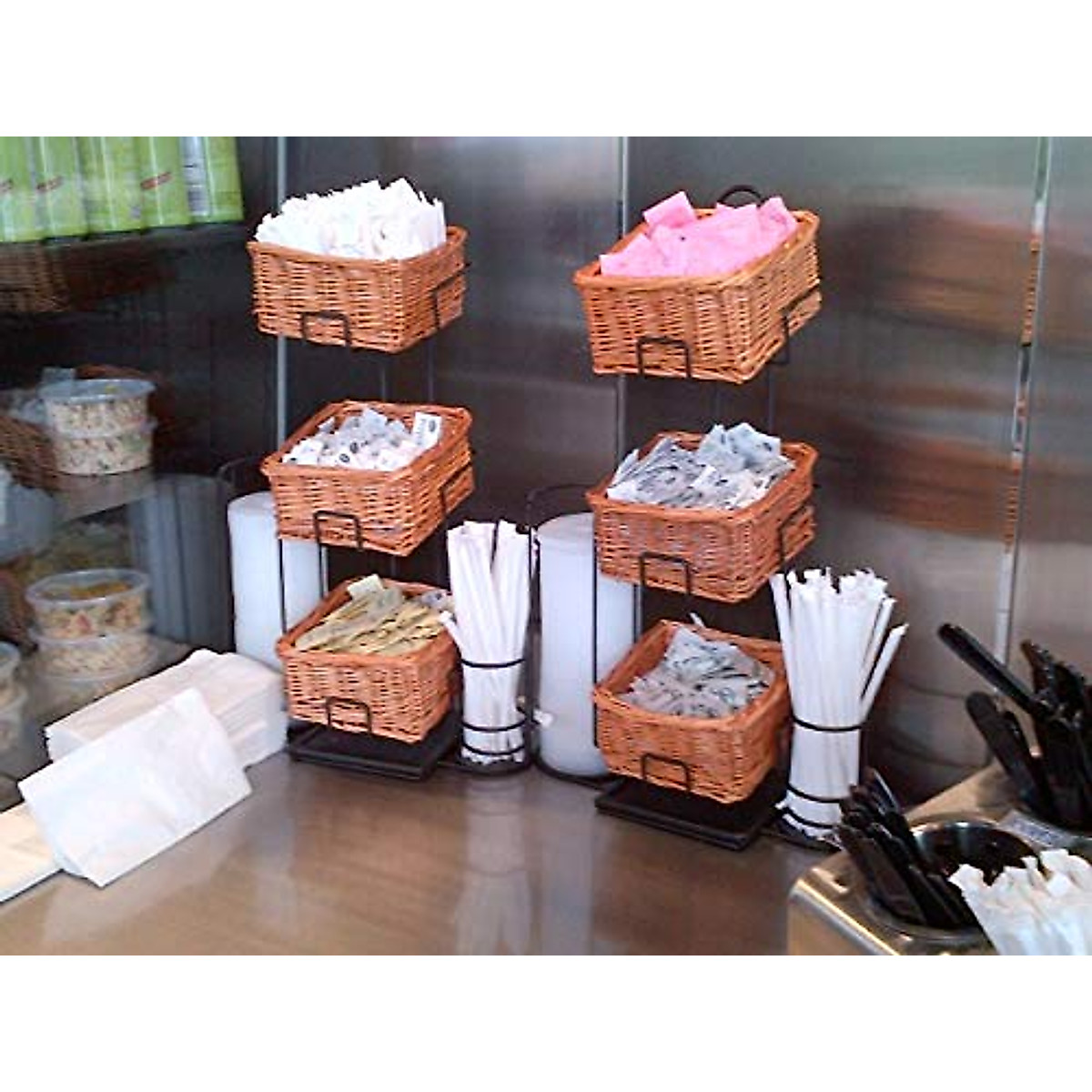 Mobile Merchandisers CR0620-3B-MB 3-Tier 3 Square Willow Basket Counter Display Rack,Brown