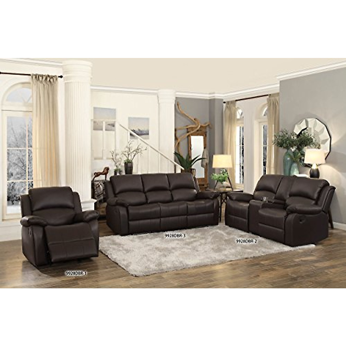 Homelegance Clarkdale Double Reclining Sofa with Drop Down Cup Holders, Br Brown
