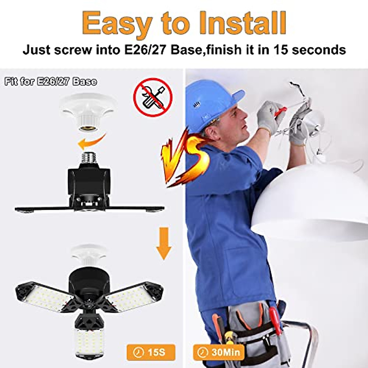 LED Garage Light, 80W Garage Lights Ceiling LED 2Pack, 8000 Lumen Led Shop Light with 3 Adjustable Panels and 6500K Daylight Garage Lighting for Barn,Workshop,Basement Support E26/E27 Screw Socket