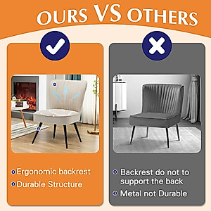 Alunaune Accent Chair Set of 2 Upholstered Living Room Chairs Modern Bedroom Furniture Sets Armless Slipper Club Chair Guest Reception Couch Comfy Wingback Single Sofa-Ivory