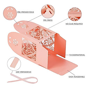 12TEN 50 Pack Thank You Gift Boxes for Wedding Party Favors Boxes Laser Cut boxes Party Favor Box Small Gift Boxes for Wedding Baby Shower Birthday Party with Ribbons, 55 Free stickers (Pink)
