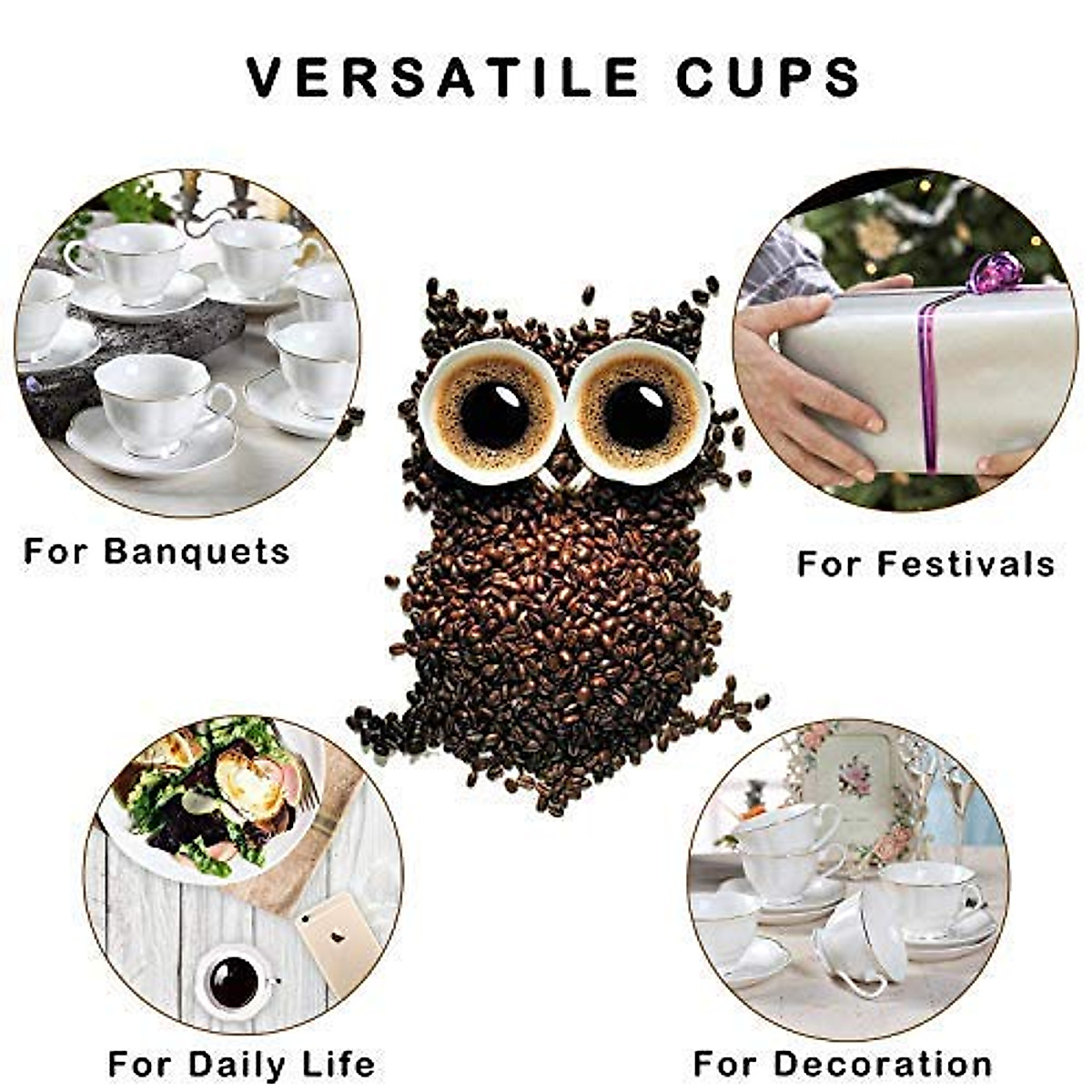 GUANGYANG GY 12 Pieces (Tiny Style) Mini Porcelain Espresso Cups with Saucers - 2.5 Ounces Coffee Cup and Saucer set of 6, 80cc,White