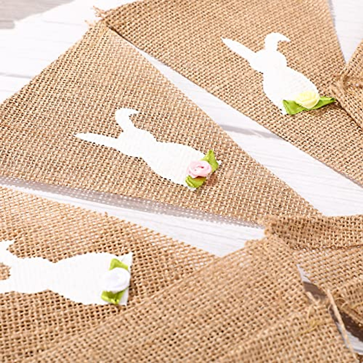 2 Pcs Happy Easter Garland Burlap Banners, Rustic Burlap Bunny Garland for Spring Easter Decorations Farmhouse Fireplace Home Office School Outdoor Party Hanging Decor