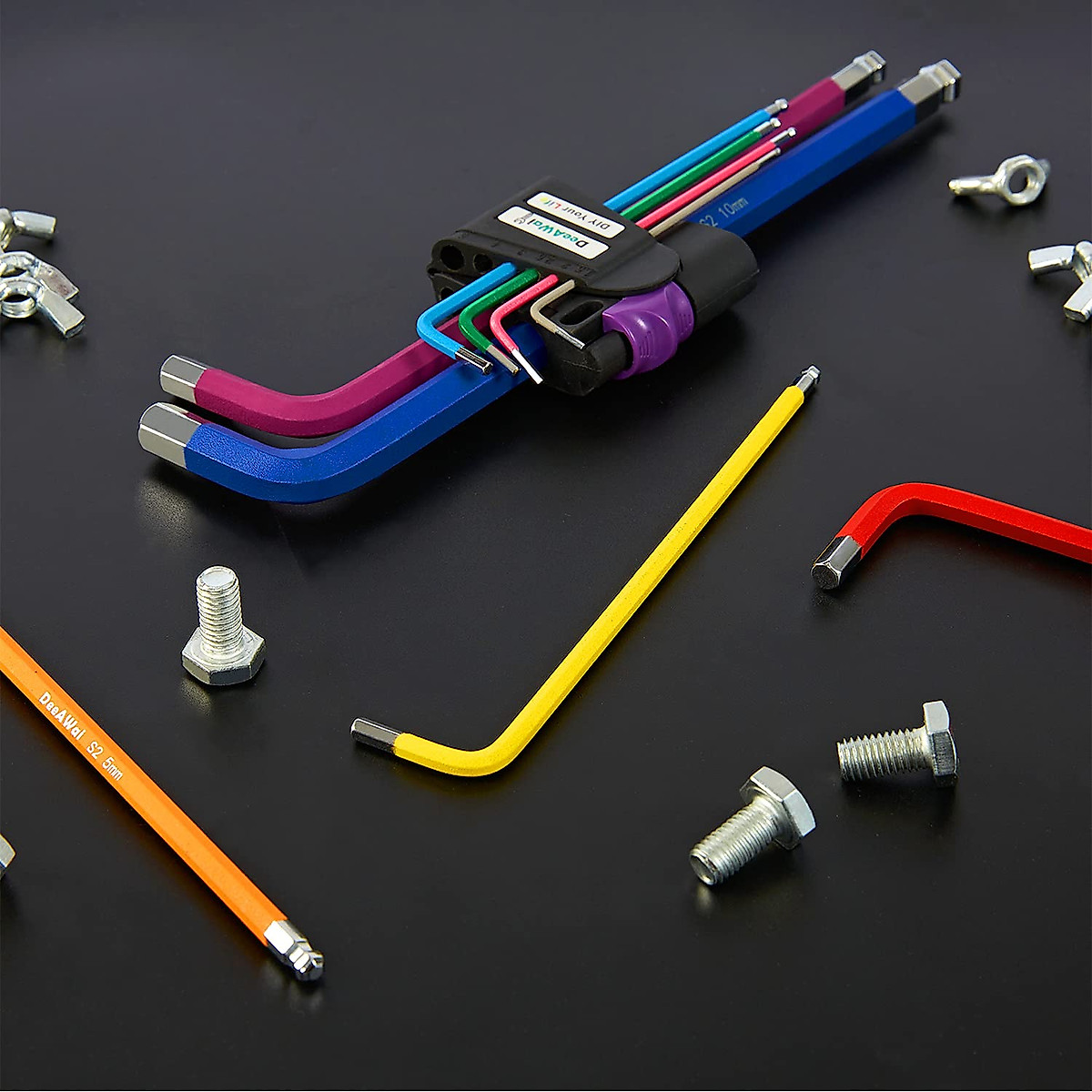 DeeAWai Hex Key Allen Wrench Set, 9 pcs Allen Key Set Tools with Ball End, 1.5mm-10mm, Metric Long Arm Hexagon Wrench, Alloy Steel L-Keys Wrenches for DIY, Bike and Motorcycle Maintenance