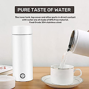 400ml Portable Electric Kettle and Water Cup, Suitable for Milk, Coffee, Water and Tea, Stainless Steel Bottle, Automatic Shut off and Dry Protection Travel Kettle