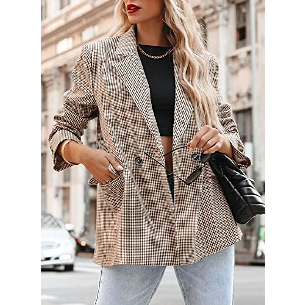 ARTFREE Womens Casual Blazer Button Lapel Long Sleeve Work Business Plaid Blazers Jackets Outfits with Pockets XL