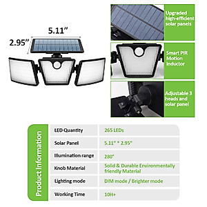 VICSOU 265 LEDs Solar Lights Outdoor, Upgraded Motion Sensor Security Light, 3 Adjustable Heads Spotlight 270° Wide Angle Super Bright Waterproof Flood Light for Garden Garage Patio Yard (2 Pack)