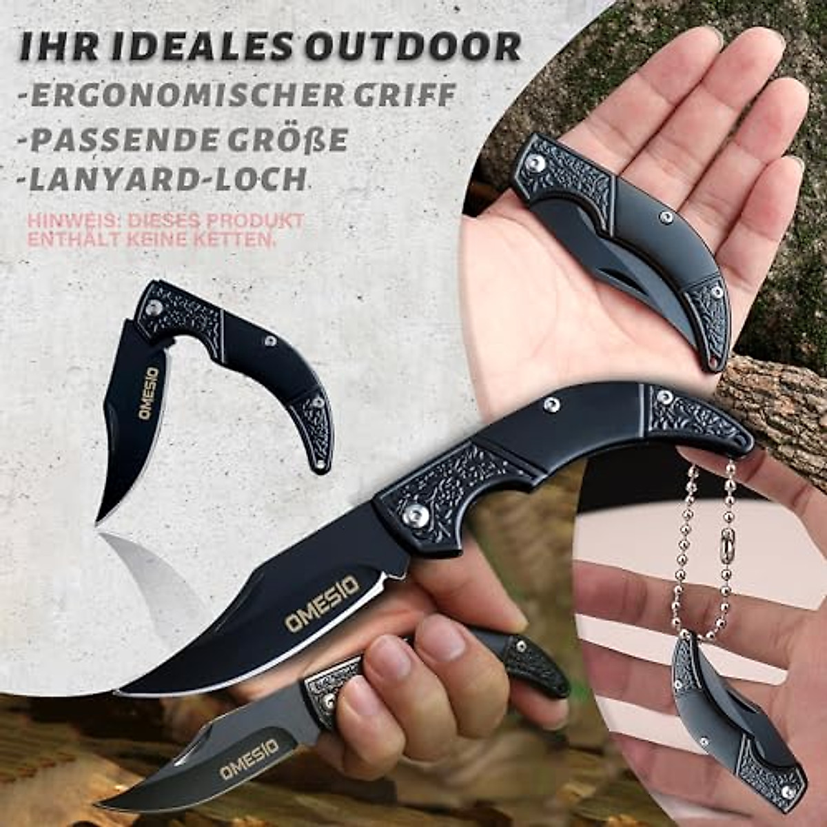 Omesio Pocket Knife Mini 3.34 inch Small Two-Handed Folding Knife Two-Handed Knife Keychain Knife Outdoor Sharp Black