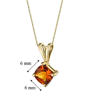 PEORA 14K Yellow Gold 1 Carat Citrine Pendant for Women, Genuine Gemstone Birthstone Classic Solitaire, AAA Grade Cushion Cut 6mm