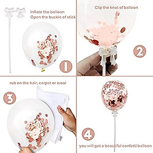 MOVINPE Rose Gold Cake Topper Decoration with Happy Birthday Candles Happy Birthday Banner Confetti Balloon Paper Fans For Rose Gold Theme Party Decor Girl Women Birthday Party