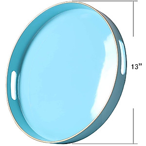 Zosenley Decorative Tray, Round Plastic Tray with Handles, Modern Vanity Tray and Serving Tray for Ottoman, Coffee Table, Kitchen and Bathroom, Size 13” (Pink)