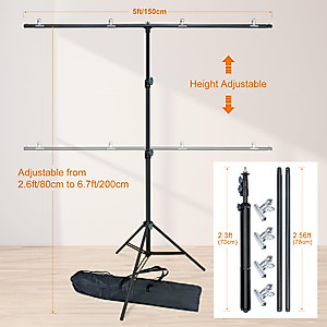 LINCO Lincostore Zenith Portable T-Shape Background Backdrop Stand Kit 5x6.7ft - 5ft Wide (Fixed) and 6.7ft High (Adjustable)- Lightweight Only 4 Lbs Easy to Carry and Storage Black