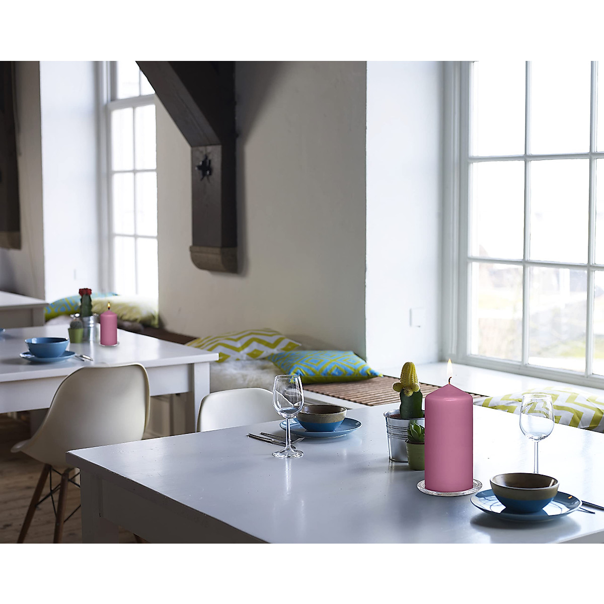 BOLSIUS 8 Pink Pillar Candles - 2.75 x 5 Inches - Premium European Quality - Individually Wrapped - 43 Hours Burn Time - Dripless & Smokeless - Unscented Dinner, Wedding, Party, & Restaurant Candles