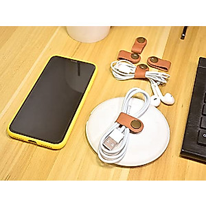 CAILLU Cord Organizer,Cord Keeper,Cable Organizer USB Holder,Cable Management,Cable Straps,Earbud case,wrap Headphone,Headset Winder,Phone Earphone Clips Ties,Tiny Leather Gifts Gadget 5