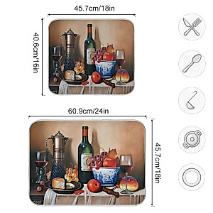 Red Wine Cheese Grape Fruit Dish Drainer Tray Counter Mats for Kitchen Drying Dish Mat Heat Resistant Mar Memory Foam Dish Drying Mat 18 x 24