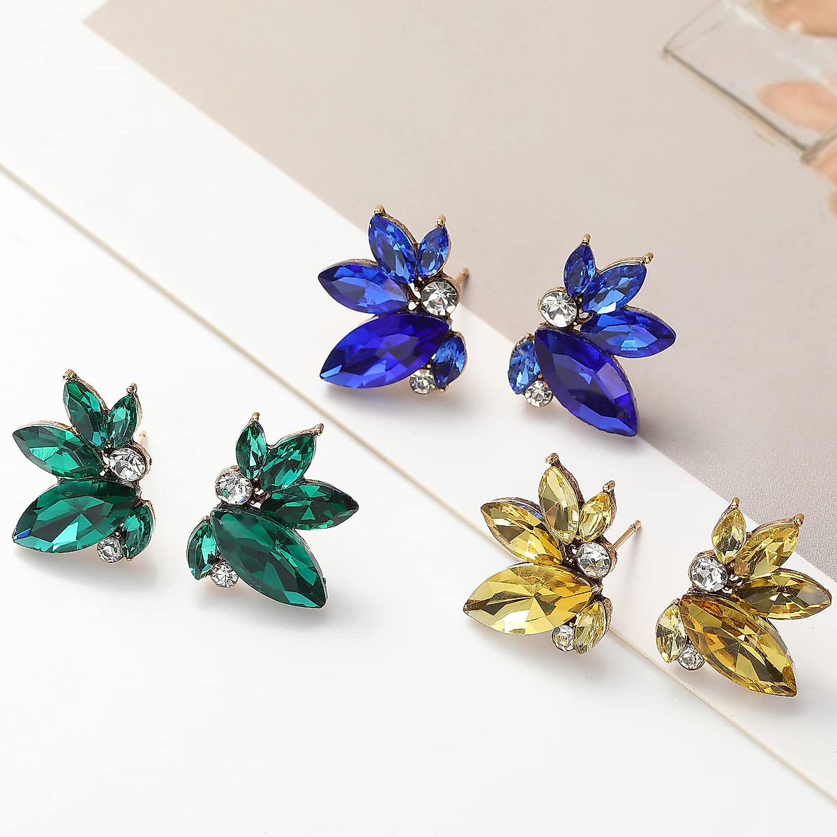 Green Rhinestone Earring Sparkly Faux Crystal Stud Earrings for Women Wedding Prom Party