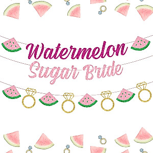 Summer Bachelorette Party Decorations, Pink Green Watermelon Sugar Bride Banner, Tropical Bridal Shower Party Decor Watermelon Garland for Bride Shower Engagement Wedding Party Supplies