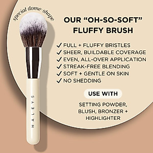 HALEYS Powder Brush VEGAN+CRUELTY-FREE, Soft, Streak-free, Perfect Blending, Buff, Blurs, Smooths, Control, Precision, Complexion tools, For powder, setting powder, blush, Sustainable Wood Handle