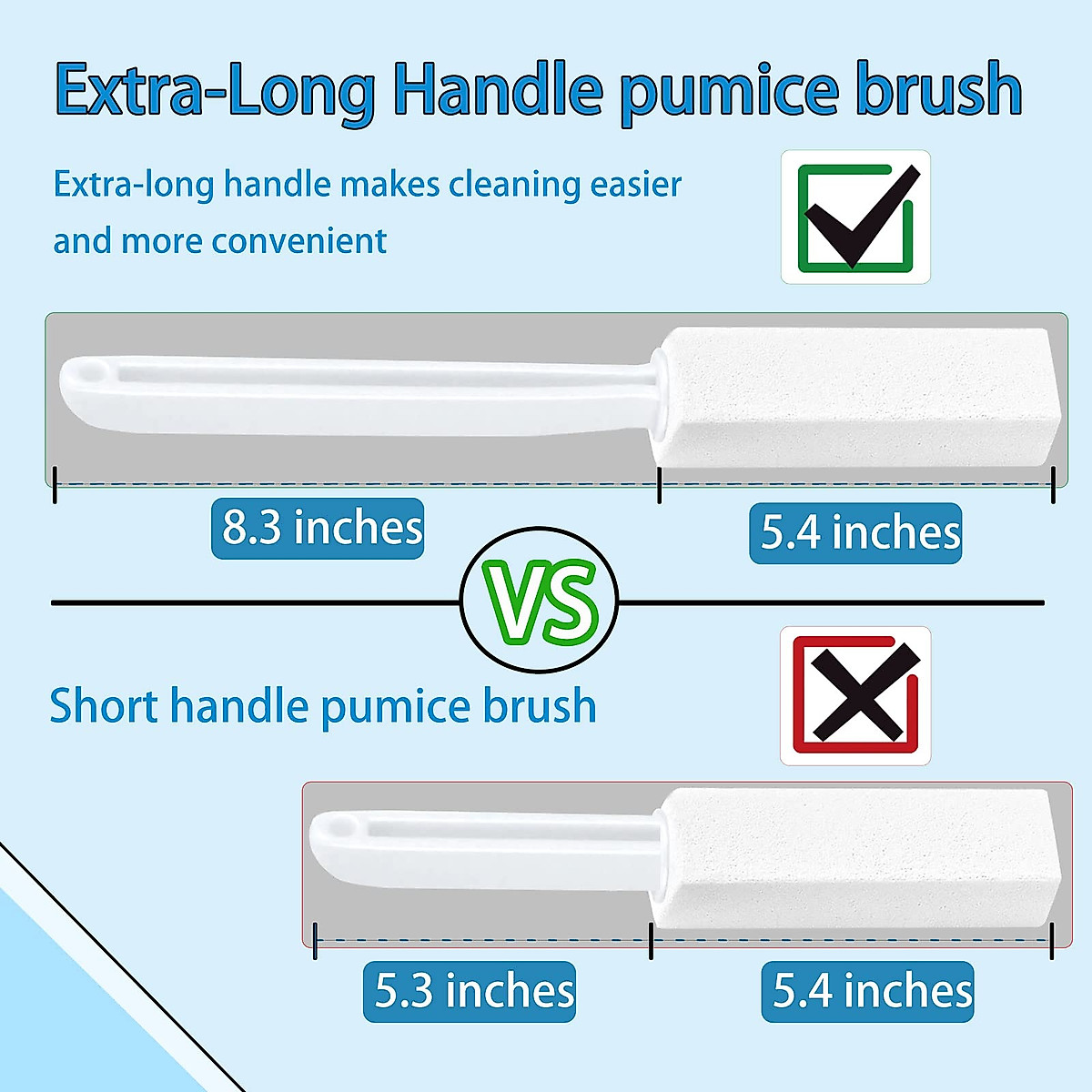 2 Pack Pumice Stone for Toilet Cleaning, Extra Long Handle for Removing Bowl Ring, Pool, Bathroom, Toilet Brush (White)