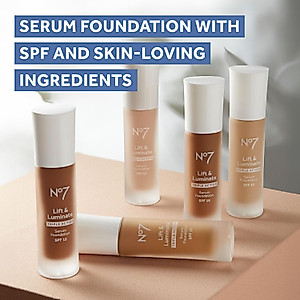 No7 Lift & Luminate Triple Action Serum Foundation - Warm Ivory - Liquid Foundation Makeup with SPF 15 for Dewy, Glowy Base - Radiant Serum Foundation for Mature Skin (30ml)