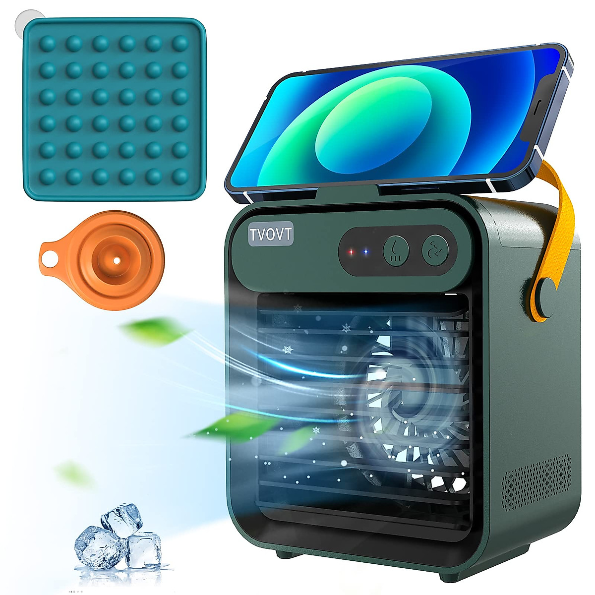 TVOVT Multifunction Portable Air Conditioner: 3-IN-1 Desige USB Powered Desktop Cooler Fan with 2 Spray Modes and 3 Wind Speeds for Home and Office, with Silicone-ice-Tray and Foldable-Funnel