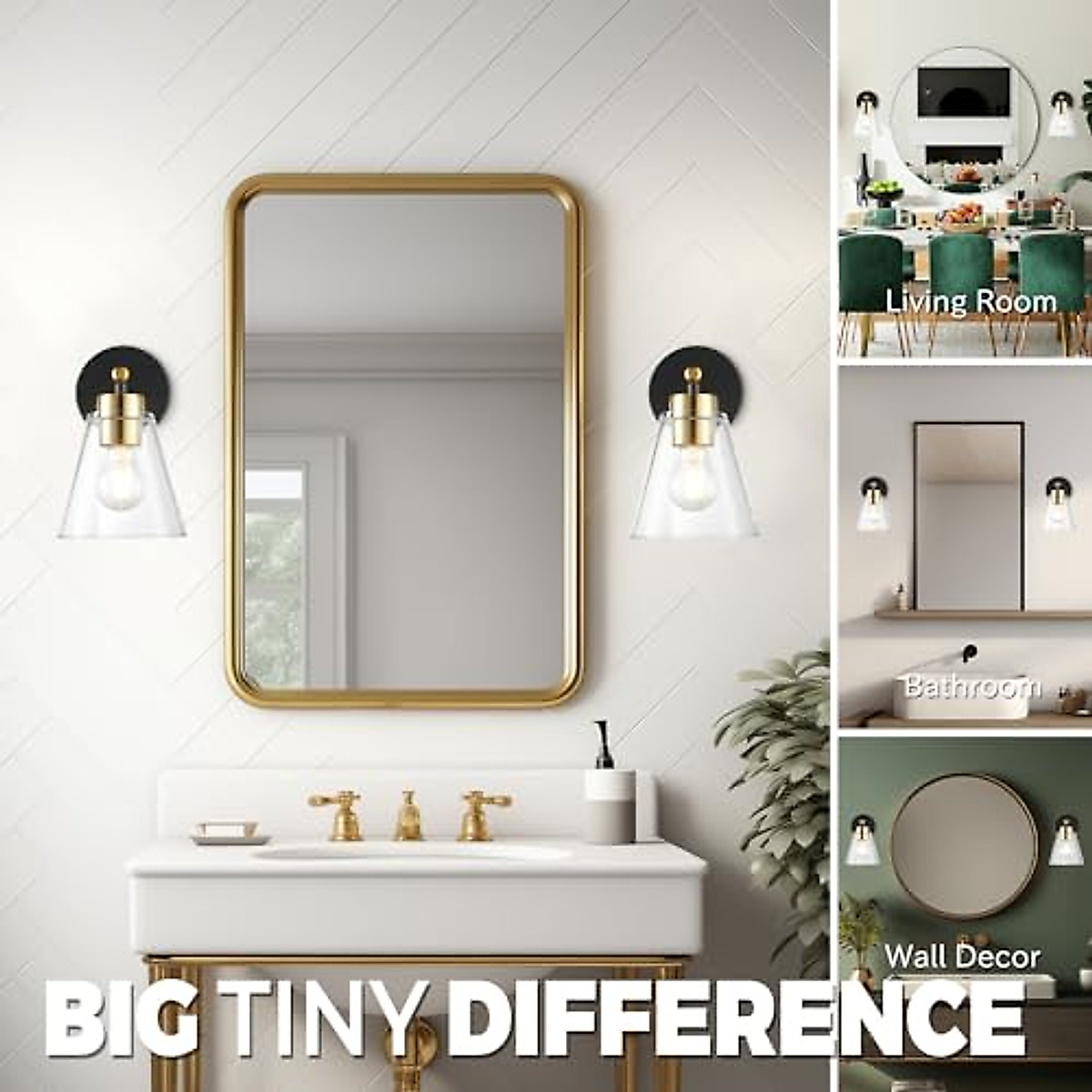 Hamilyeah Black and Gold Wall Sconces Set of 2, Bathroom Sconces Wall Lighting Fixture Indoor with Glass Shade, Mordern Black Wall Sconce Lighting for Kitchen, Hallway, Living Room