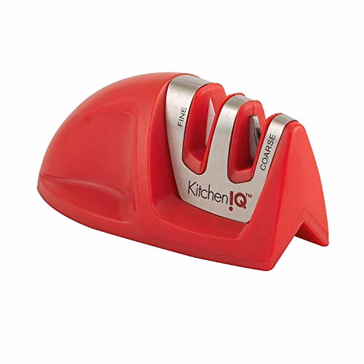 KitchenIQ 50883 Edge Grip 2-Stage Knife Sharpener, Red, Coarse & Fine Sharpeners, Compact for Easy Storage, Stable Non-Slip Base, Soft Grip Rubber Handle, Straight & Serrated Knives