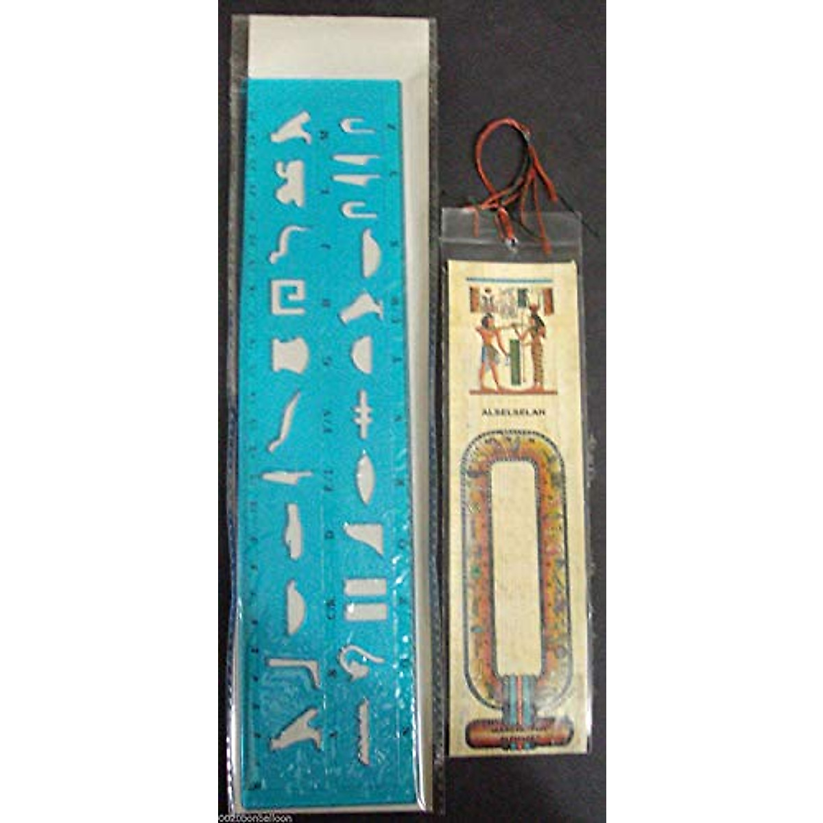 6 Egyptian Pharaoh Papyrus Blank Bookmarks Book Marks Book Mark + 2 Plastic Stencil Ruler Write Your Name Papyri Hieroglyphic Hieroglyphics Alphabet History Teaching Educational Set Art Scrapbooking