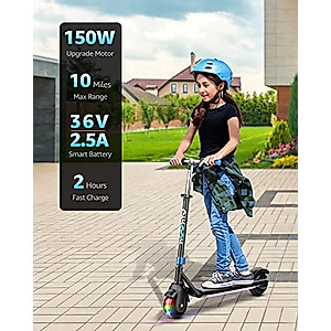 Gyroor Electric Scooter for Kids, 10 Miles Distance, 150W Motor, Bluetooth Music, Dual Brake System, Adjustable Height and Speed, Electric Scooter for Kids Ages 8-12, Ideal Gifts, Blue