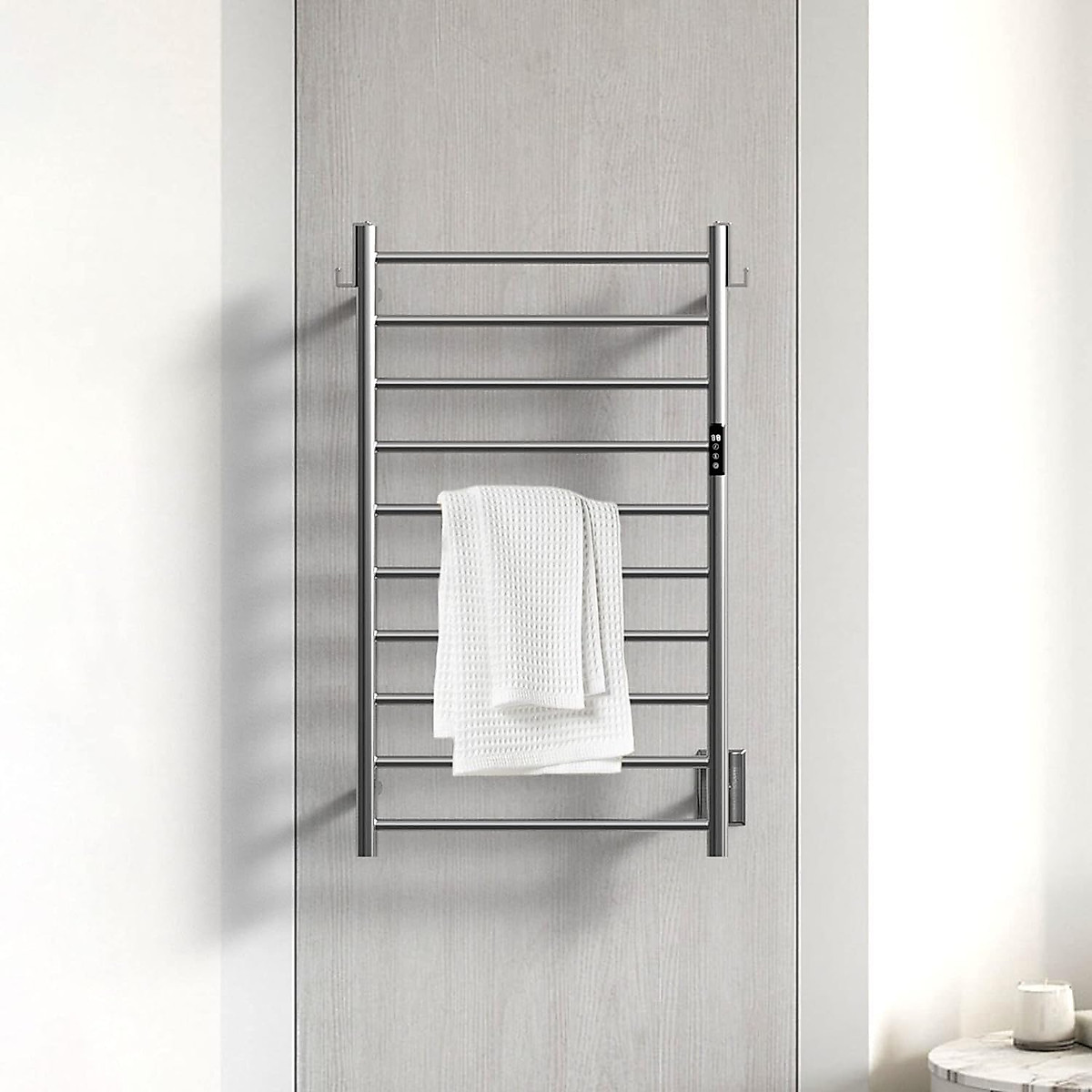 P&Bhusri Heated Towel Rack for Bathroom,Wall Mounted Electric Towel Rack with Timer and LED Indicator, 10-Bar Towel Warmer, Stainless Steel Brushed, Hard-Wired/Plug-in